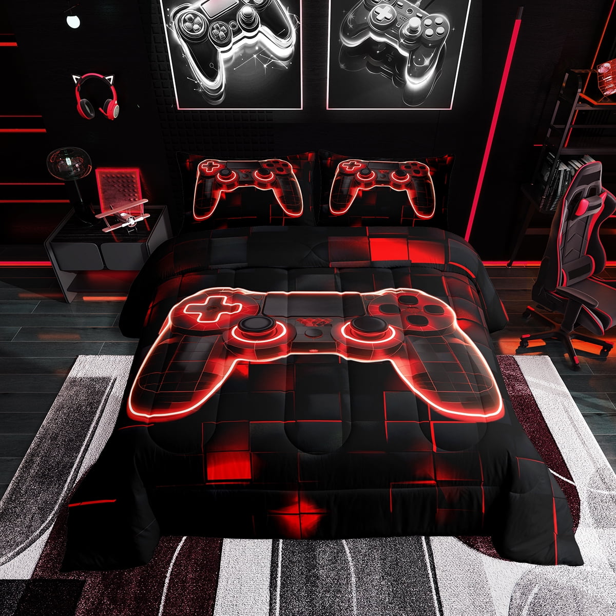 Gamer Comforter Set Twin Size,Gamepad Bedding Set Young Man Video Games ...