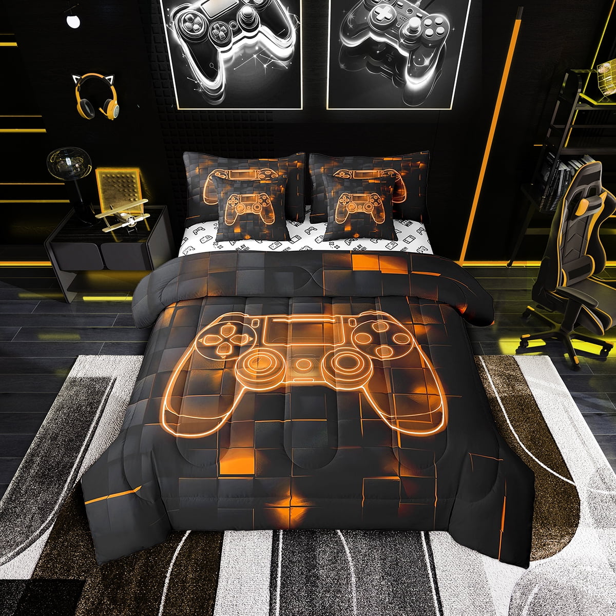 Gamer Comforter Set Twin Size,Gamepad Gaming Bedding Set Gamer Room ...