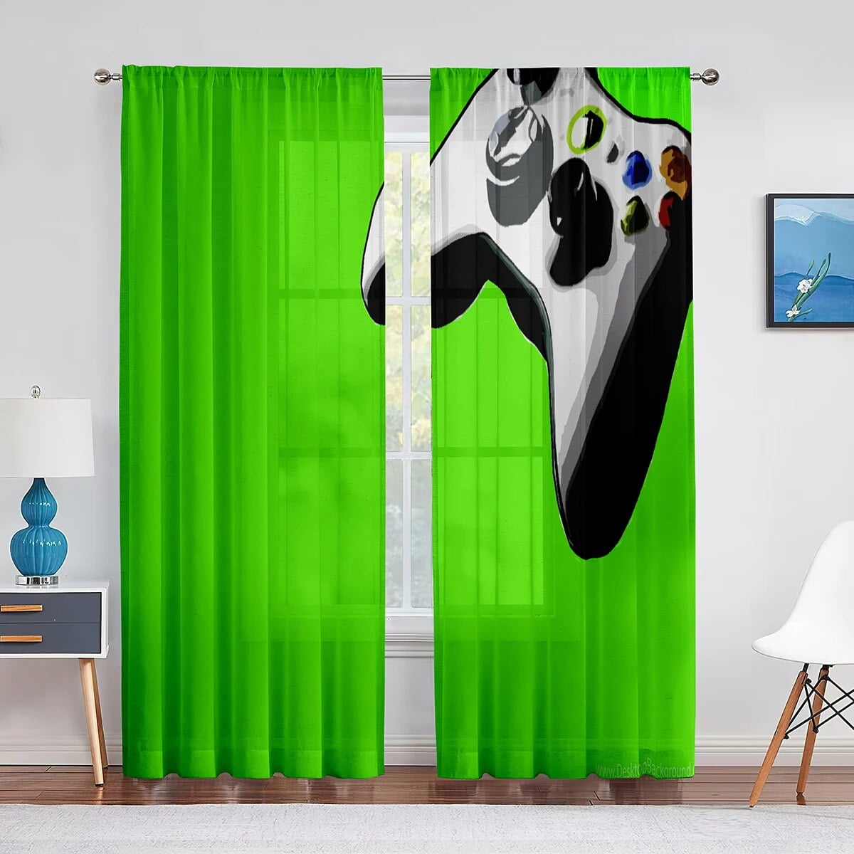 Boys Gamer Tulle Curtains for Living Room Decor Gaming Controller Video ...