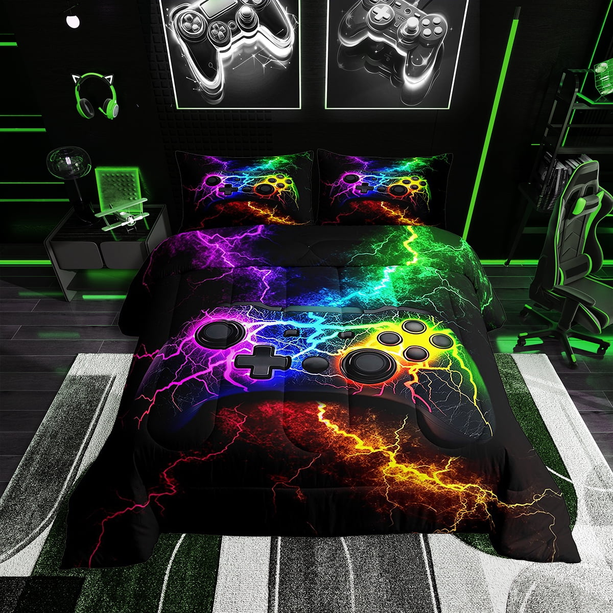Gaming Bedding Sets King with Comforter,Duvet Insert,Microfiber 3 Pcs ...