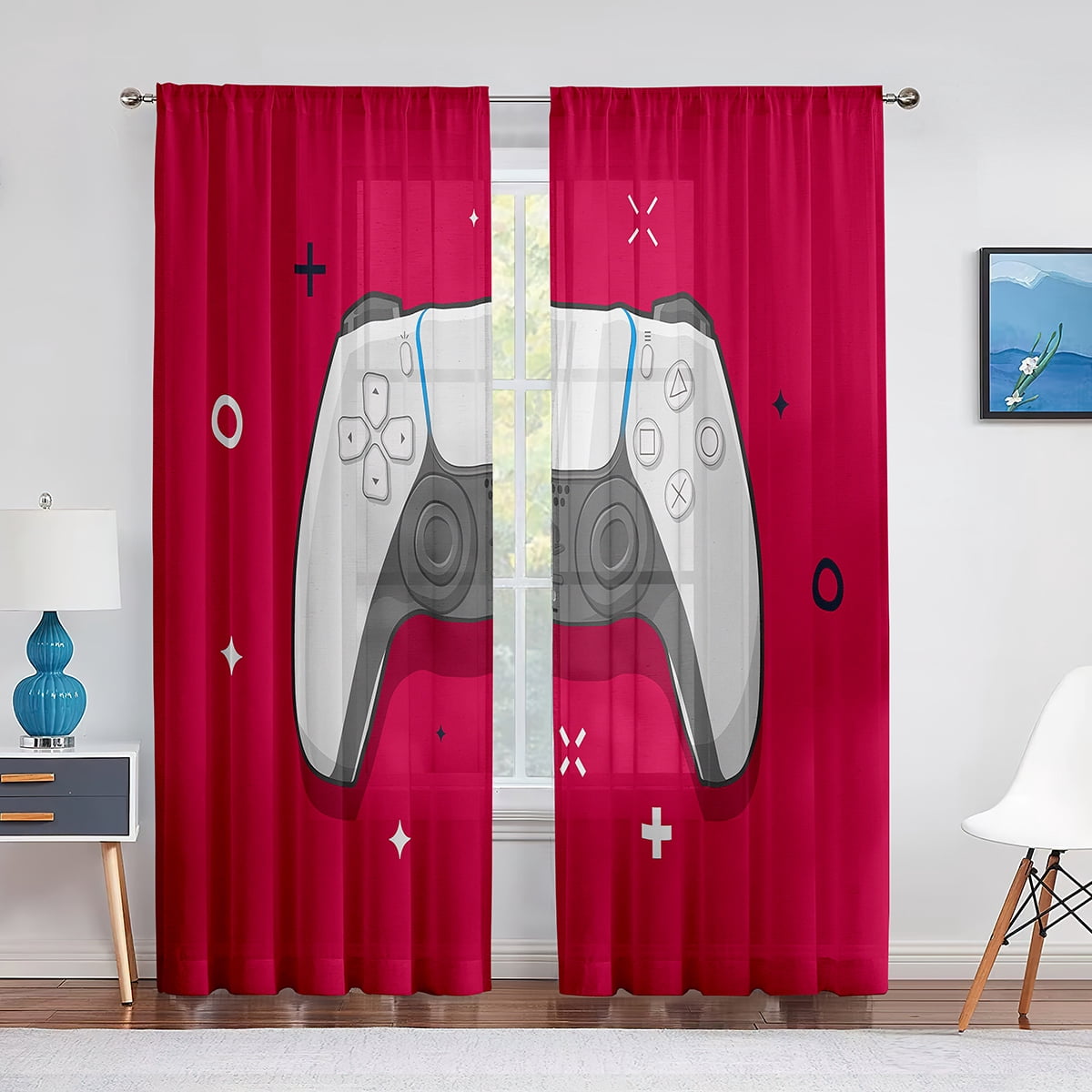 Boys Gaming Sheer Voile Curtain Teens Gamepad Video Games Controller ...