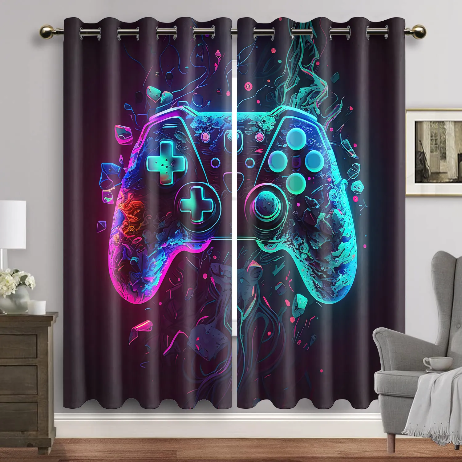 Boys Gaming Window Curtains Teens Gamepad Blackout Curtain for The ...