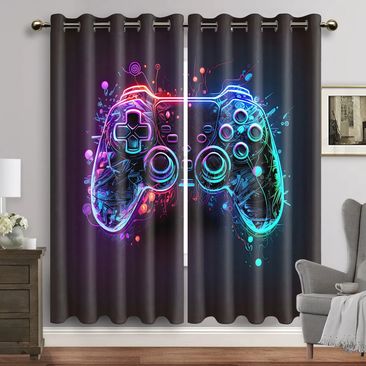 Boys Gaming Window Curtains Teens Gamepad Blackout Curtain for The ...