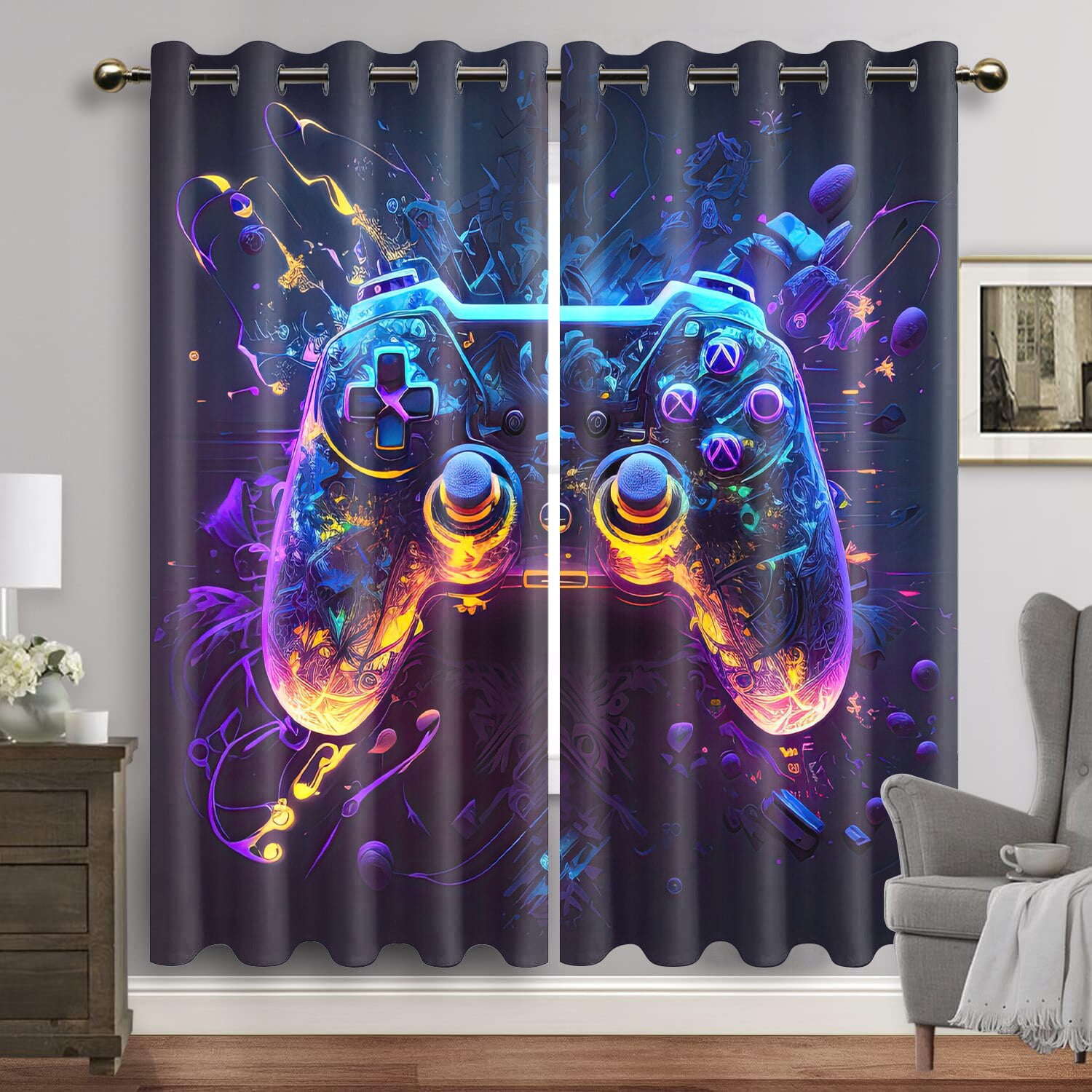 Boys Gaming Window Curtains Teens Gamepad Blackout Curtain for The ...