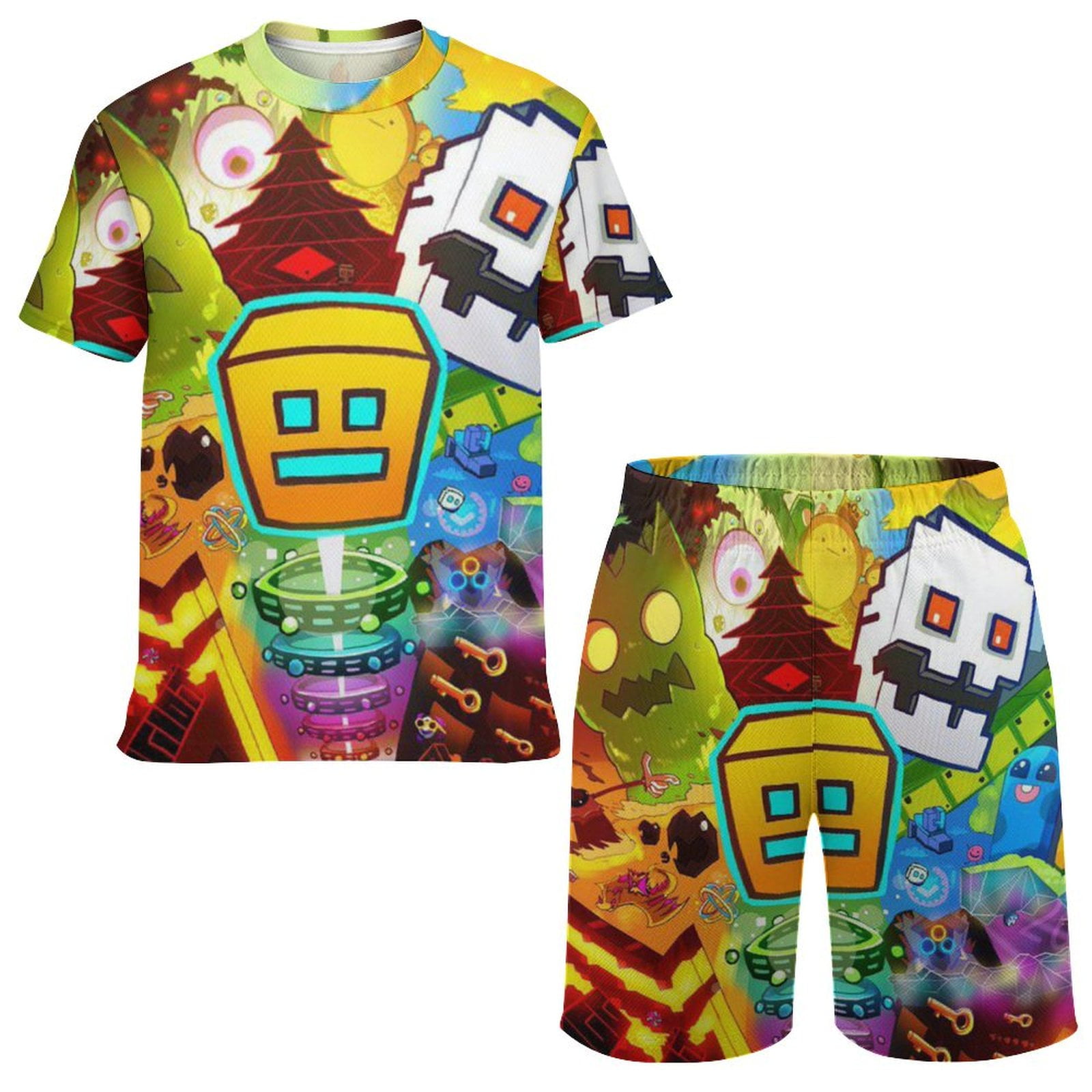 Boys Geometry Dash Short Sleeve Mesh T-Shirt And Shorts Outfit Set ...