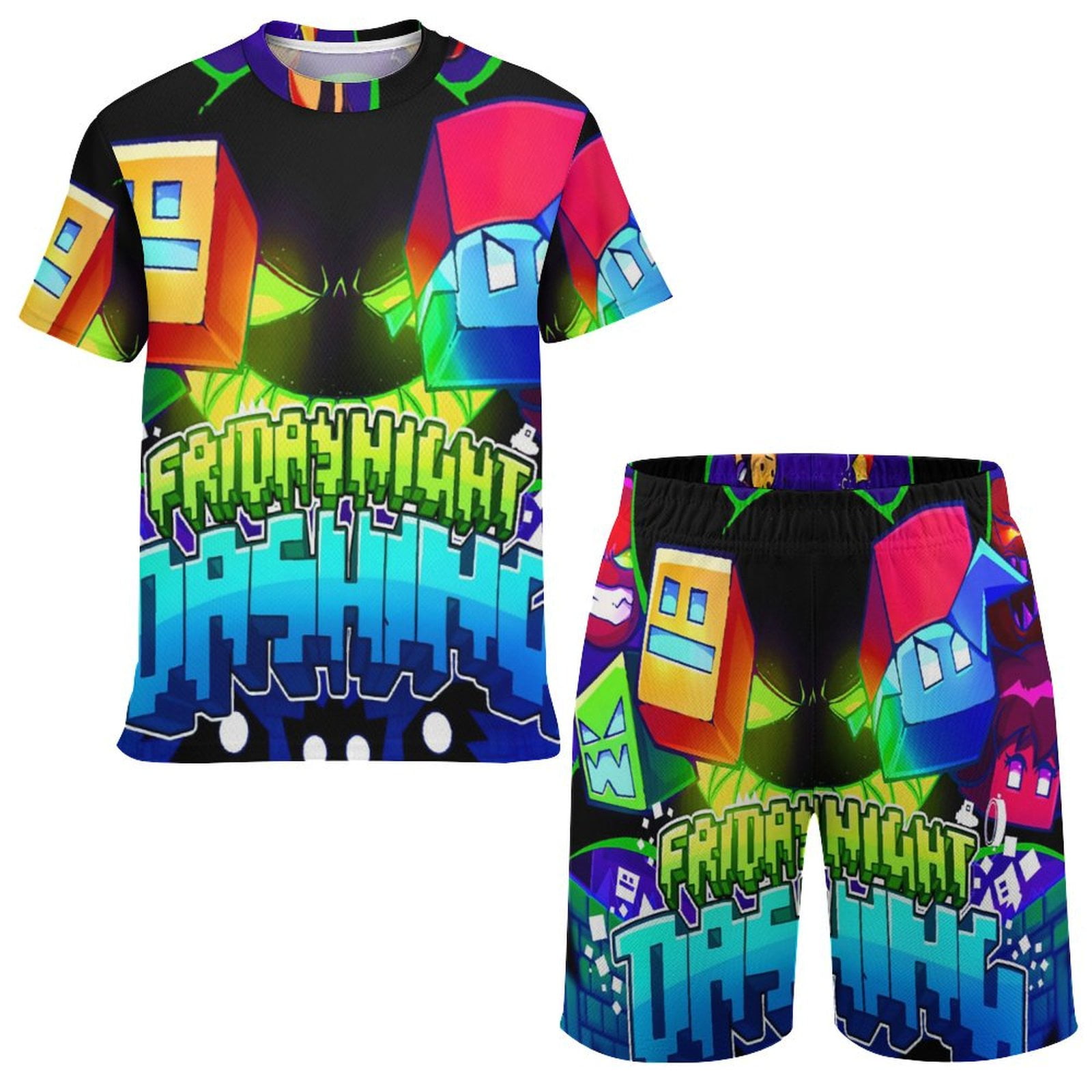 Boys Geometry Dash Short Sleeve Mesh T-Shirt And Shorts Outfit Set ...