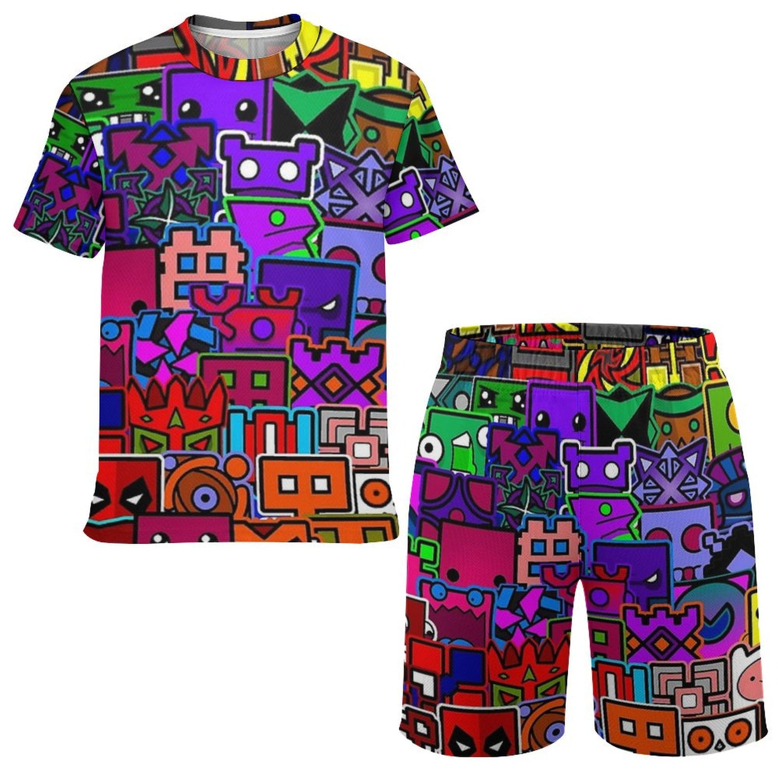 Boys Geometry Dash Short Sleeve Mesh T-Shirt And Shorts Outfit Set ...