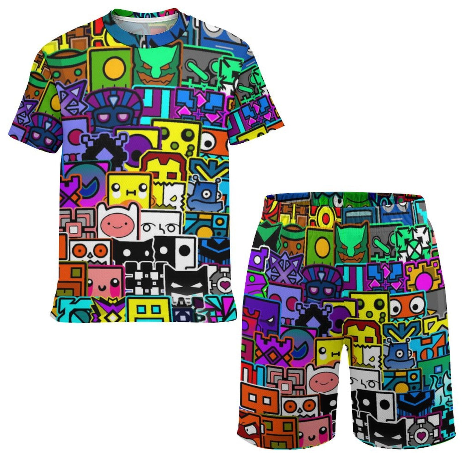 Boys Geometry Dash Short Sleeve Mesh T-Shirt And Shorts Outfit Set ...