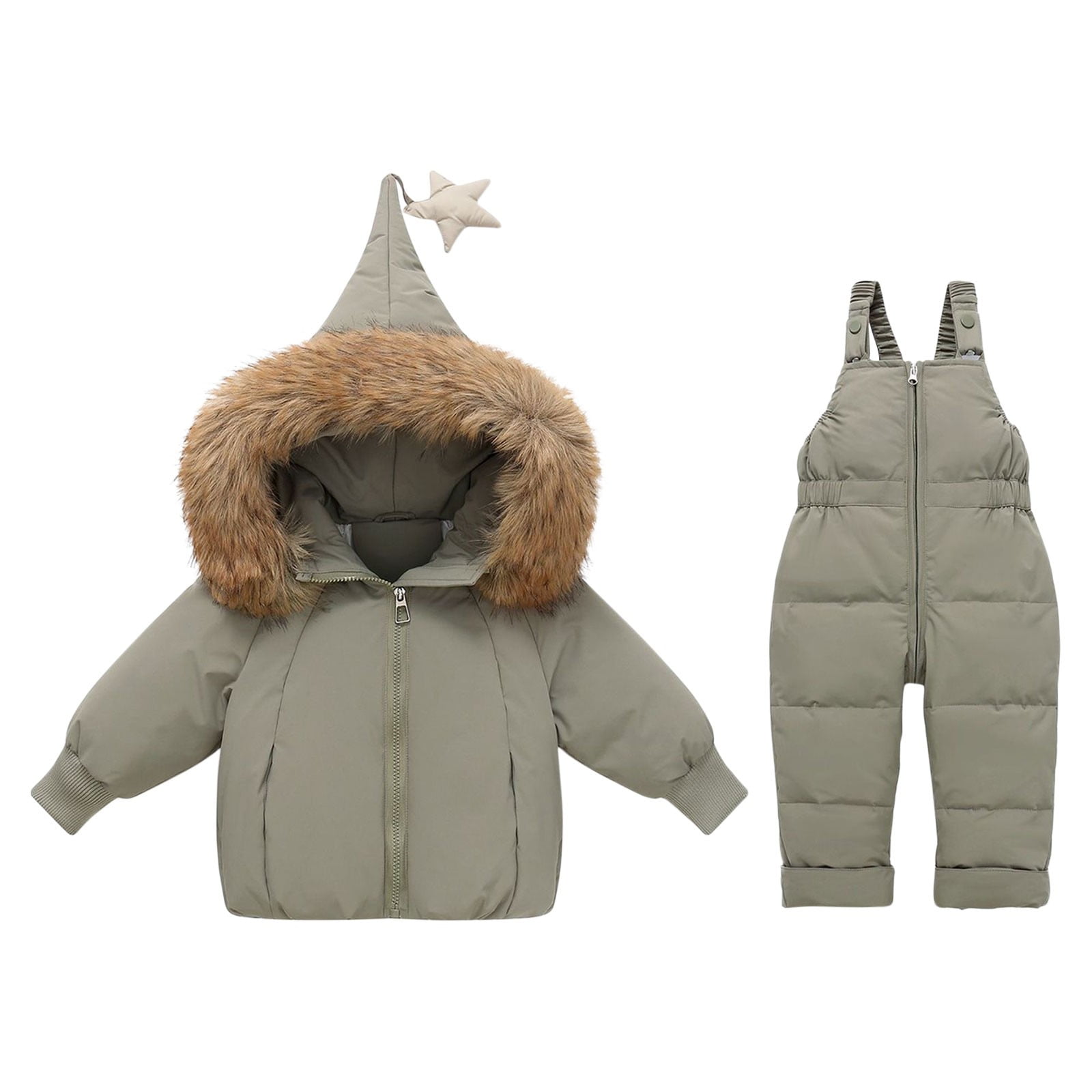 Boys Girls 2-Piece Snowsuit Puffer Jacket and Skibib Snow Pants Cold ...