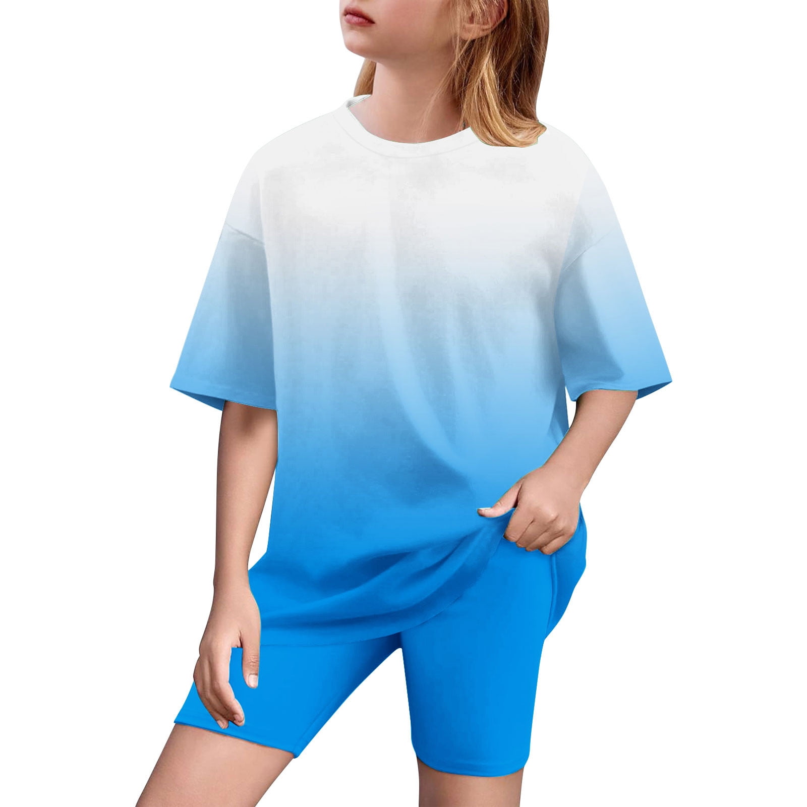 Boys Girls 2 Piece Sport Sets Children Kids Loose Short Sleeve Shirts ...