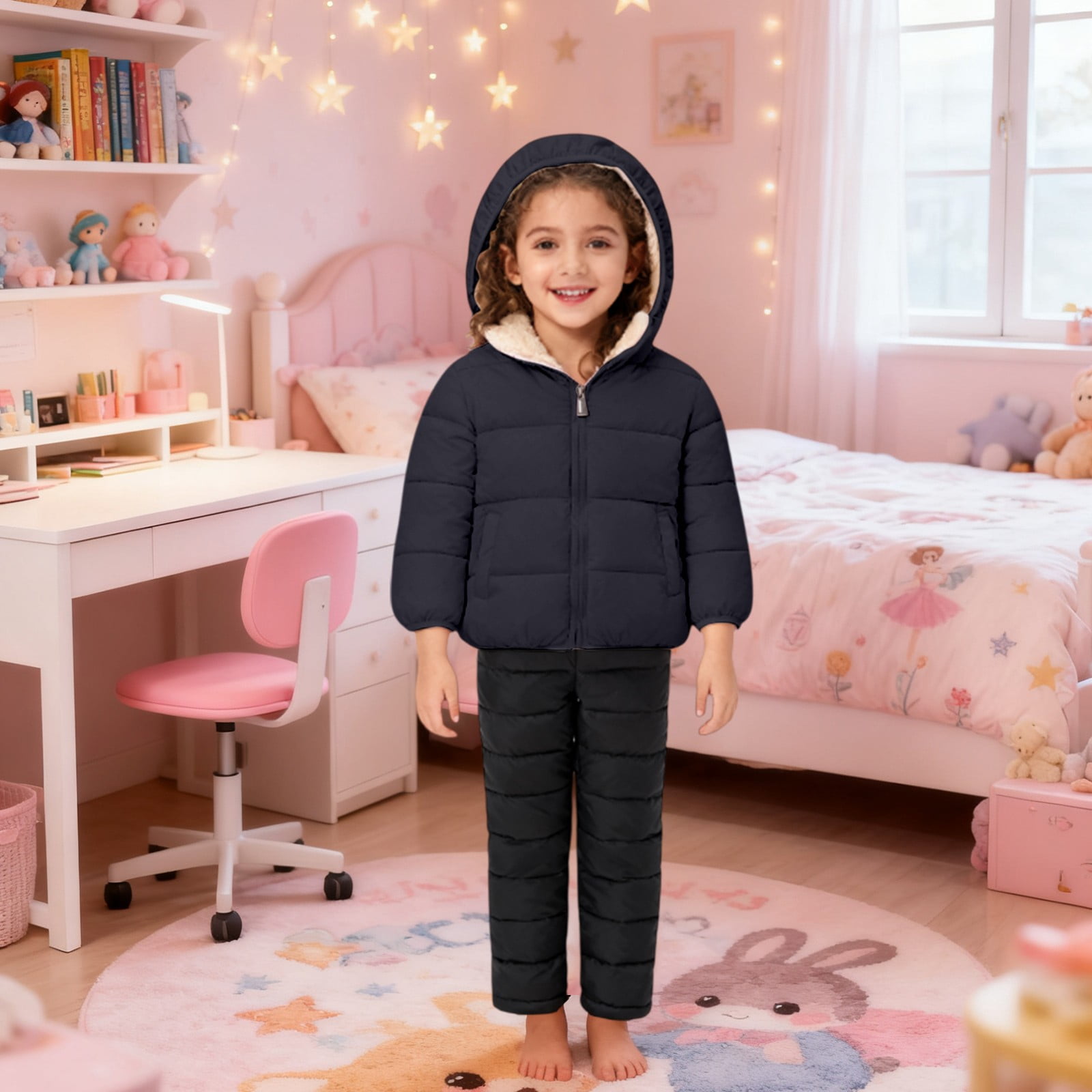 Boys & Girls 2-Piece Winter Down Jacket Set, Fleece Lined Thermal ...