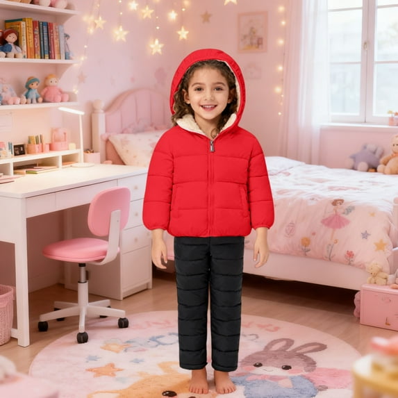 Boys & Girls 2-Piece Winter Down Jacket Set, Fleece Lined Thermal ...