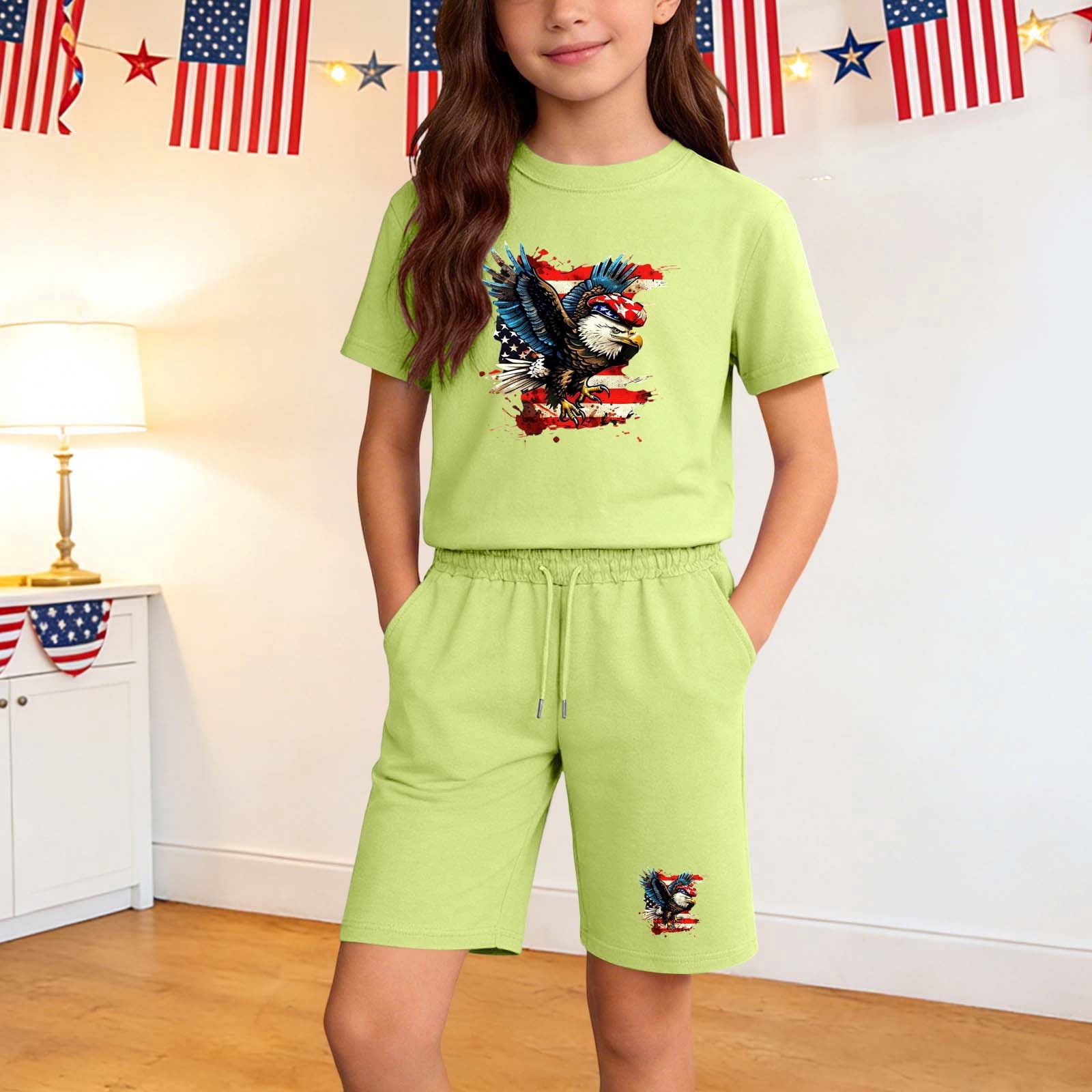 Boys & Girls 3-15Y Trendy Short Set Comfy 2026 Summer 4th of July ...
