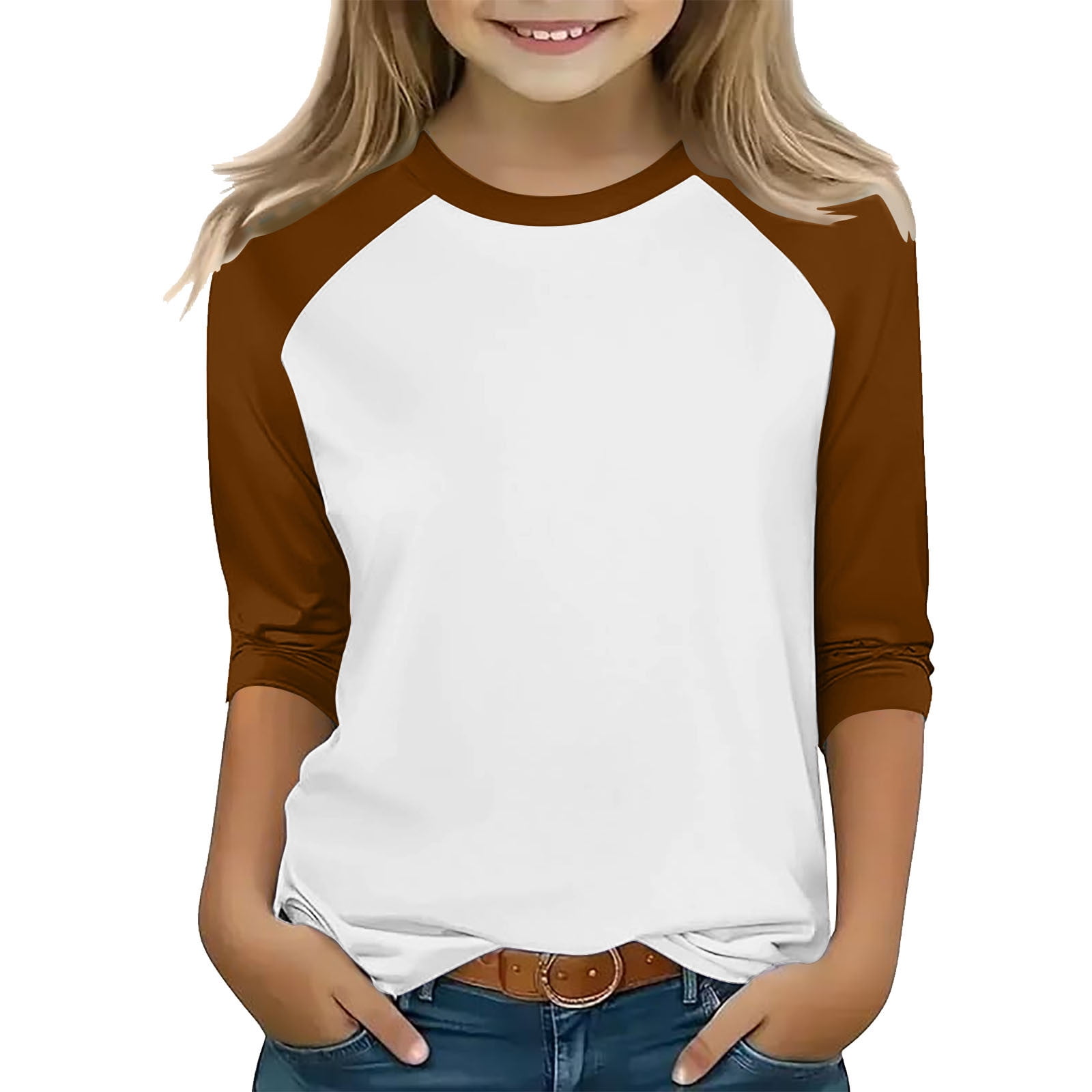Boys & Girls 3/4 Sleeve Tops Casual Crewneck T Shirts Size 3-14 Teens Trendy Color Block ...