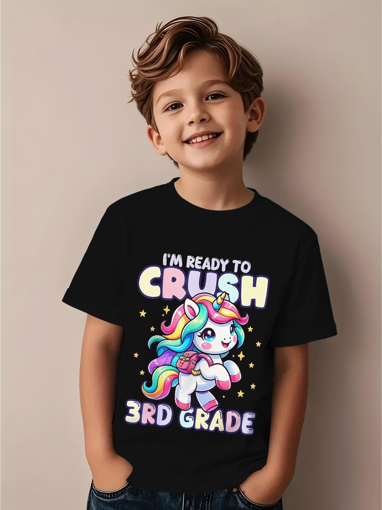 Boys & Girls' 3rd Grade Ready to Crush unicorn Graphic T-Shirt - Black ...