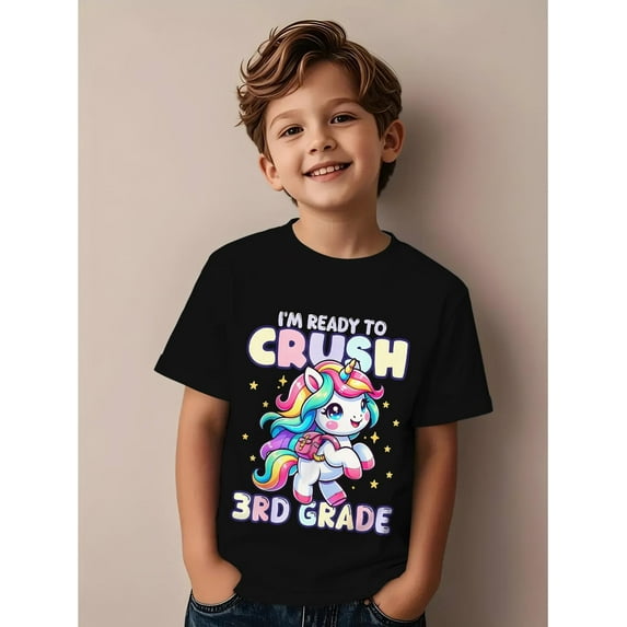 Boys & Girls' 3rd Grade Ready to Crush unicorn Graphic T-Shirt - Black ...