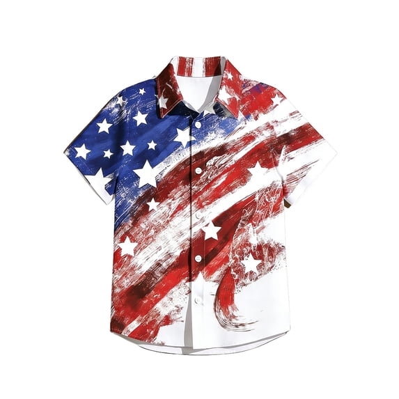 Boys Girls 4th of July Button Down Shirt Fashion Print American Flag ...