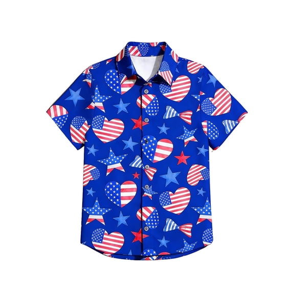 Boys Girls 4th of July Button Down Shirt Fashion Print American Flag ...