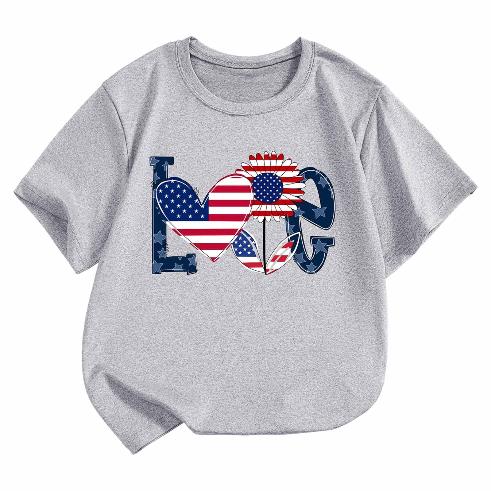 Boys Girls 4th of July T-shirt Daisy Love Heart American Flag Patriotic ...