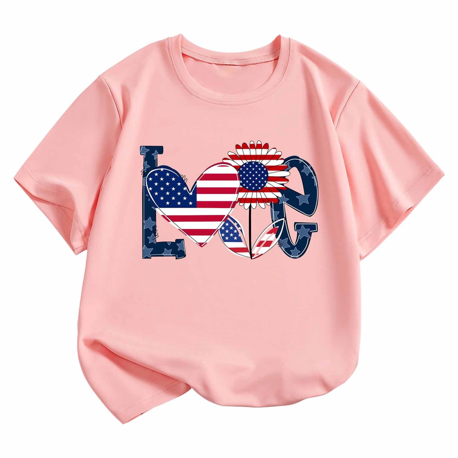 Boys Girls 4th of July T-shirt Daisy Love Heart American Flag Patriotic ...