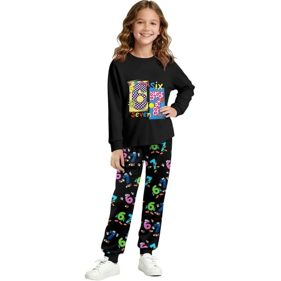 Boys Girls 6 7 Pants Set Kids Six Seven Tee Top Shirt 2PCS Long Sleeve ...