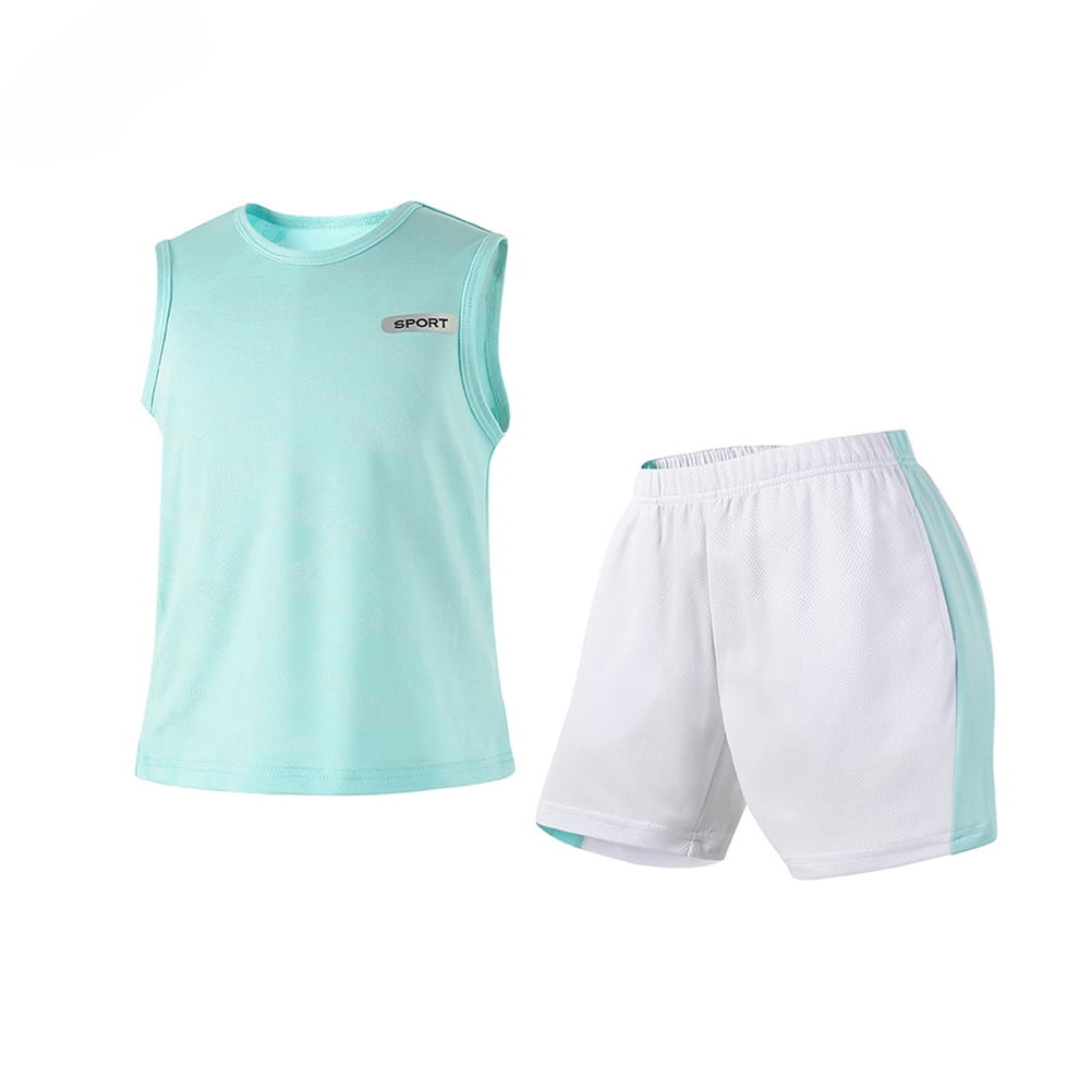Boys Girls Active Quick Dry Mesh 2-Piece Sleeveless T-Shirt Shorts Set ...