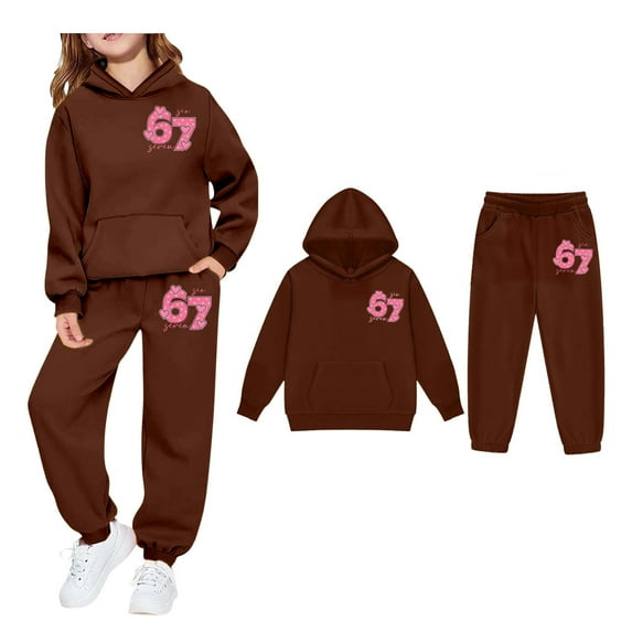 Boys Girls Active Sweatsuit 2 Piece 6 7 Meme Novelty Six Seven Hoodie ...