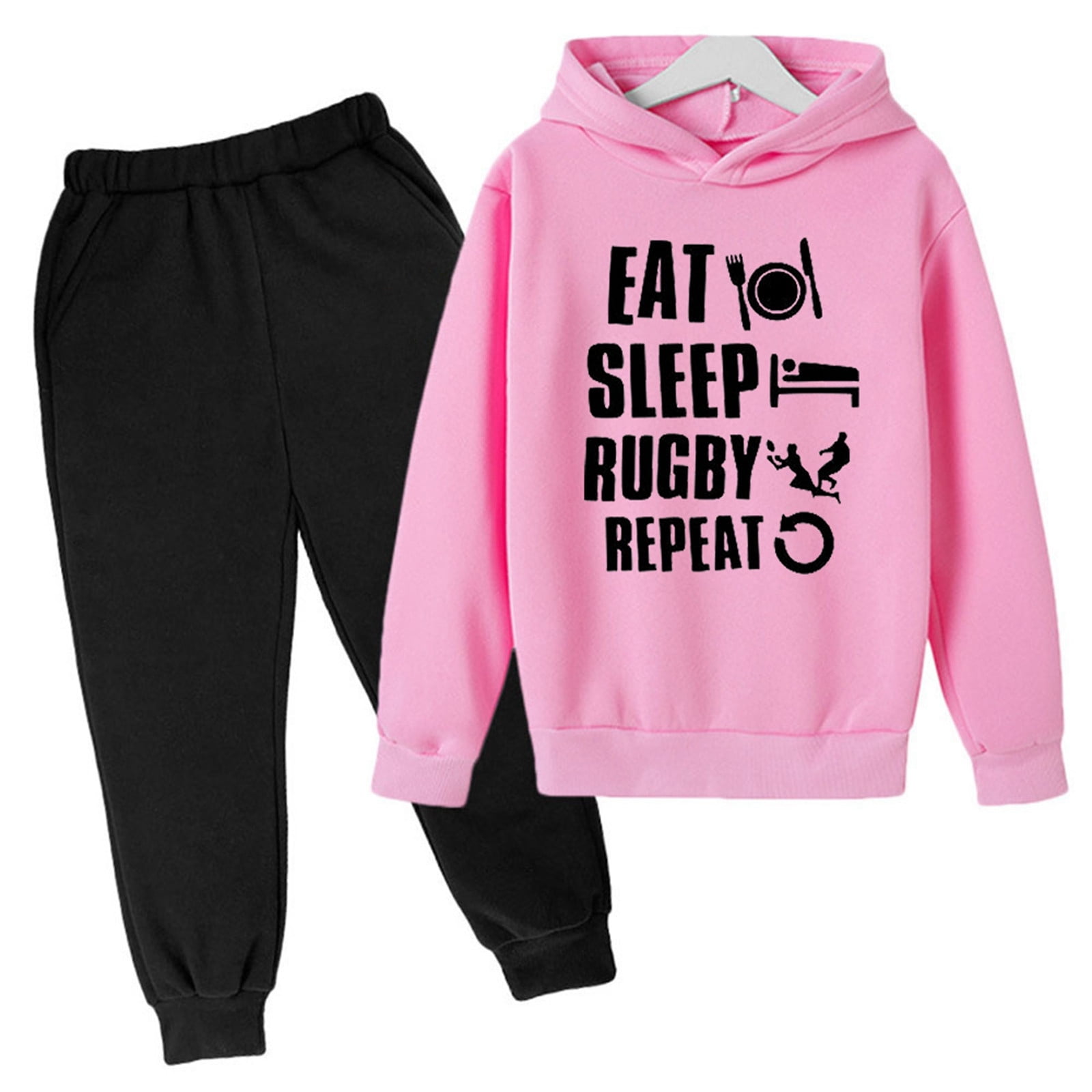 Boys Girls Active Sweatsuit,2 Piece Long Sleeve Printed Basic Hoodie ...