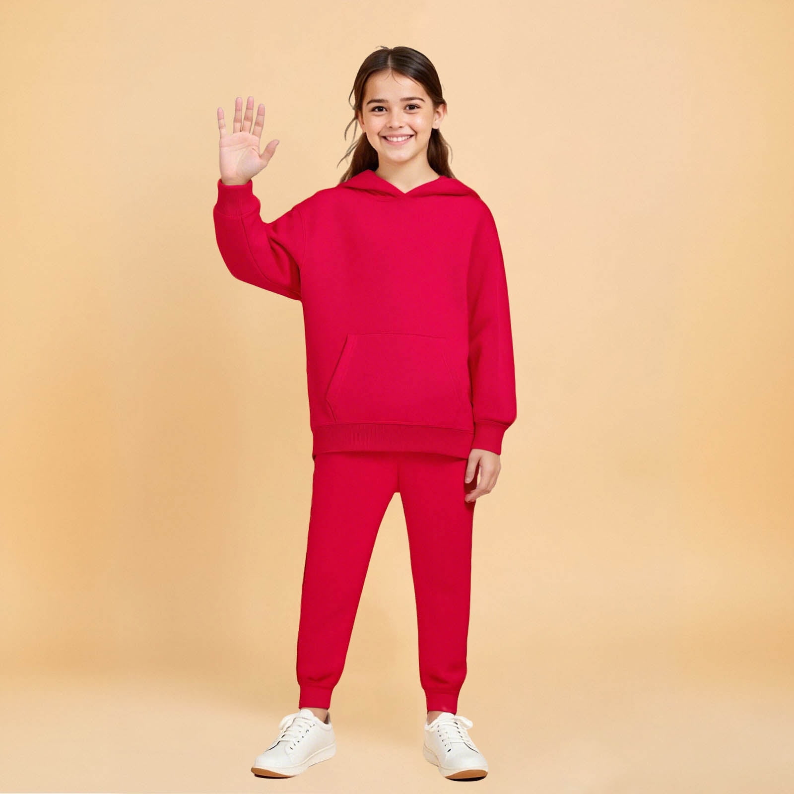 Boys Girls Active Sweatsuit 2 Piece Long Sleeve Red Pullover Hoodie ...