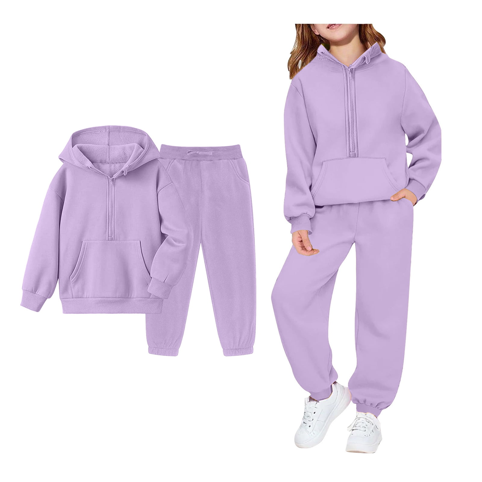 Boys Girls Active Sweatsuit 2PC Long Sleeve Zip Up Tracksuit Hoodie ...
