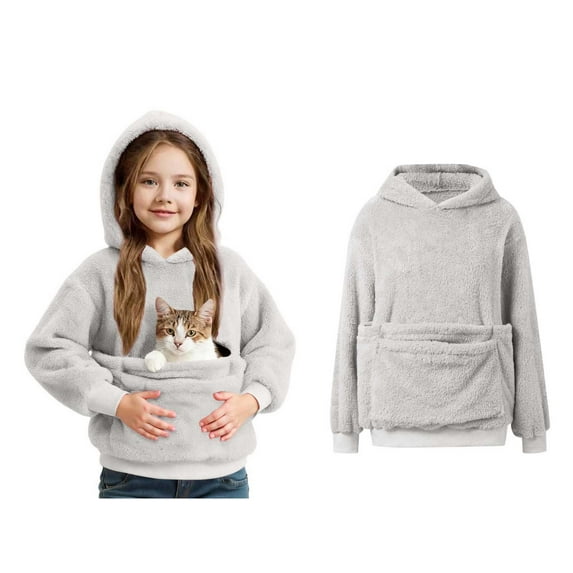 Boys Girls Animal Pouch Hoodie Fuzzy Fleece Pet Sling Hoodies Long ...