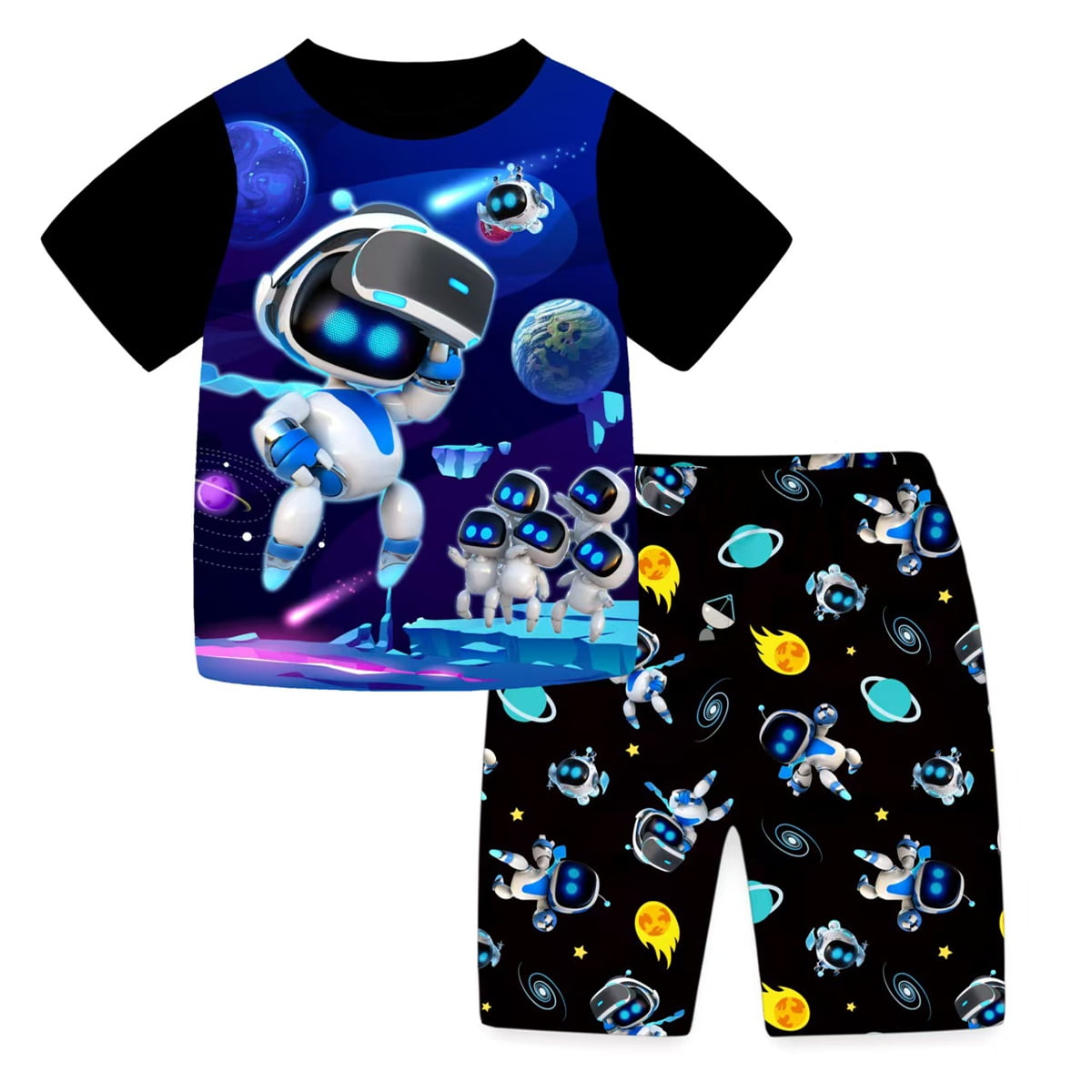Boys Girls Astro Bot Cartoon Graphics 2-Piece Cotton Pyjamas Pjs for Children's short pants and ...