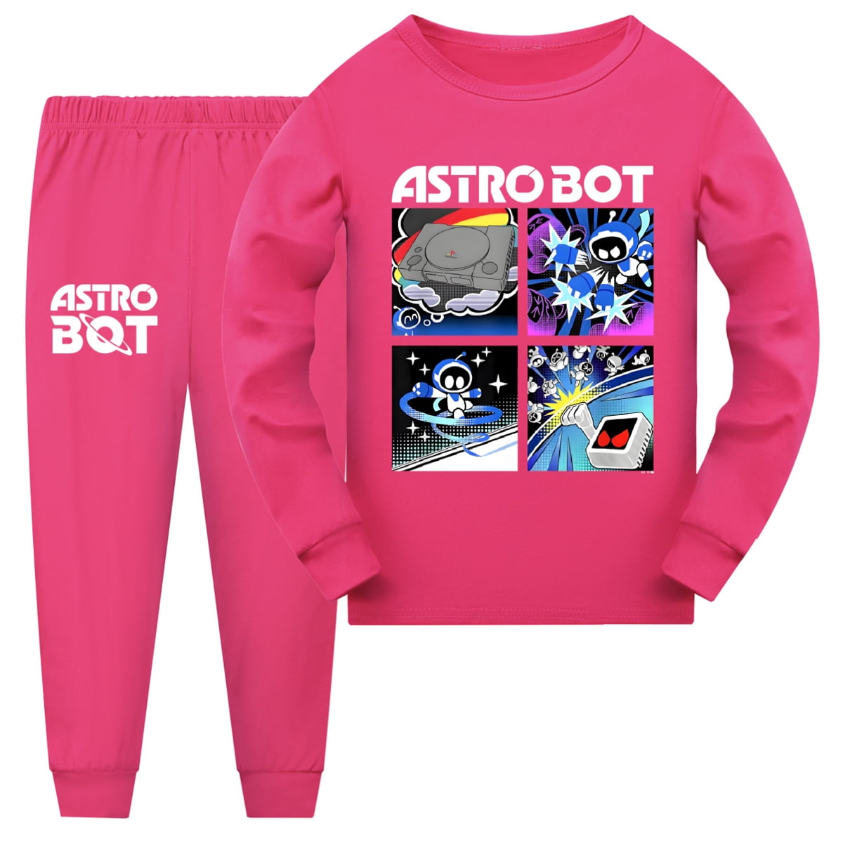 Boys Girls Astro Bot Cartoon Graphics 2-Piece Pyjamas Pjs Nightwear For Children's Long Pants ...