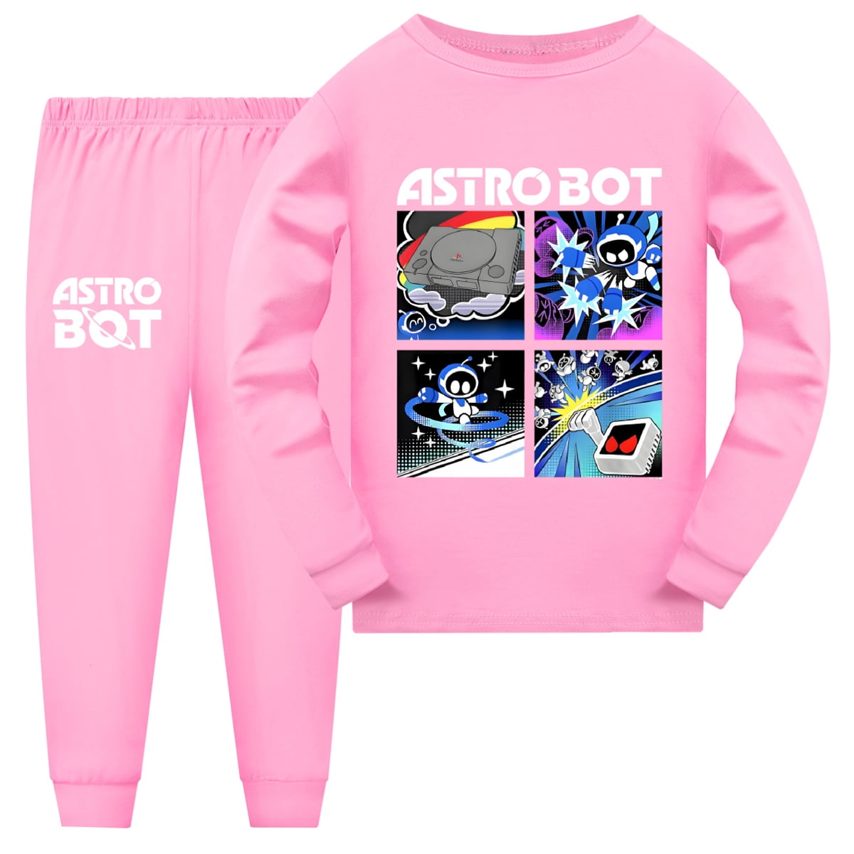 Boys Girls Astro Bot Cartoon Graphics 2-Piece Pyjamas Pjs Nightwear For Children's Long Pants ...