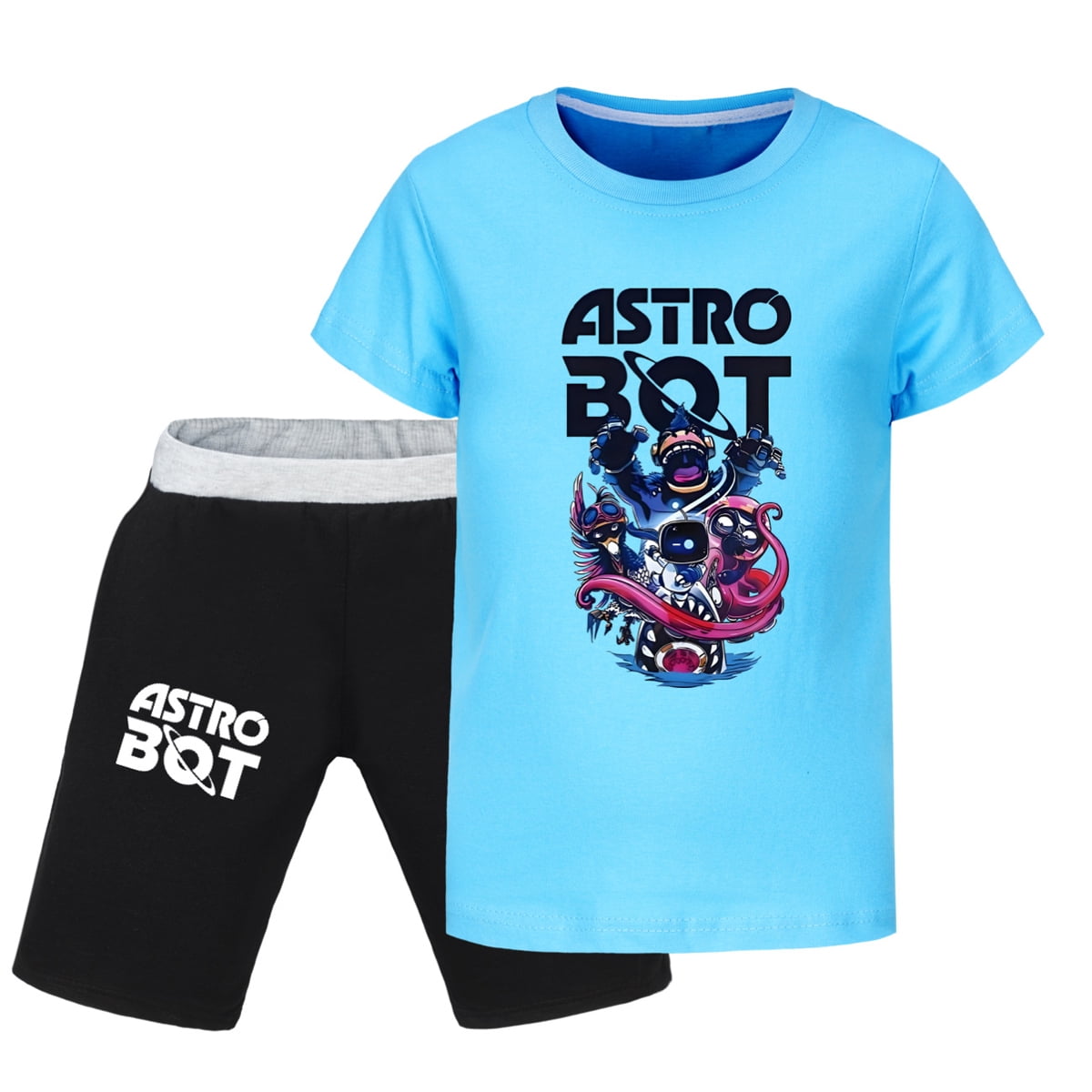 Boys Girls Astro Bot Cartoon T-Shirts Set Summer Video Game Fans Short Sleeve And short pants 2 ...
