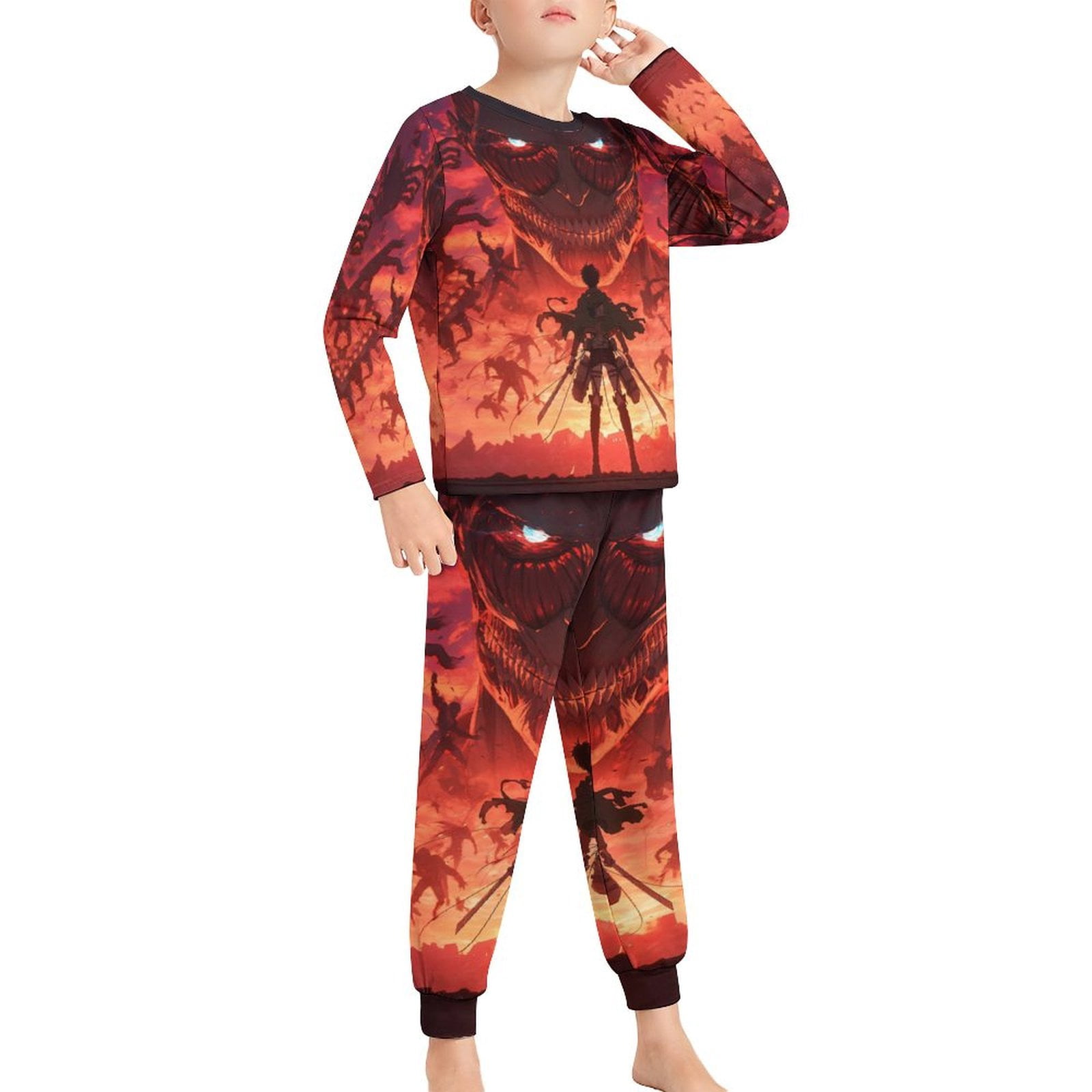 Boys Girls Attack On Titan Costumes Kids Pajamas Set Tee Shirt Pants ...