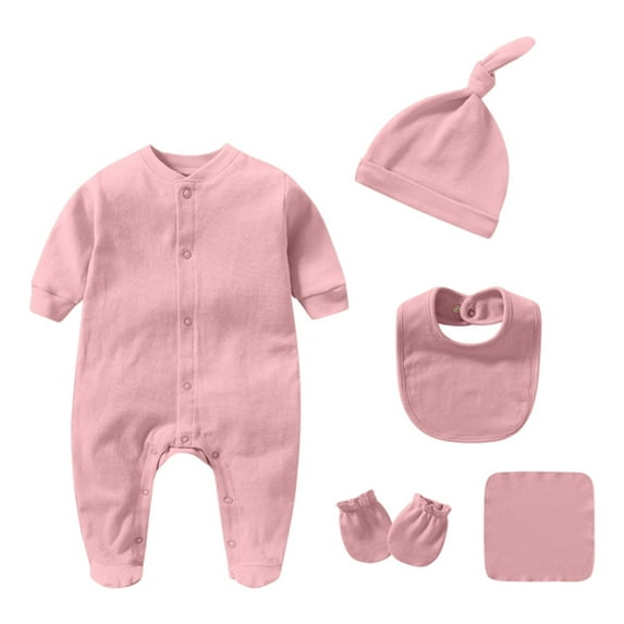 Boys Girls Baby Jumpsuit Set Unisex Solid Color Long Sleeve Crewneck ...