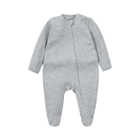 Boys Girls Baby Jumpsuit Unisex Solid Color Long Sleeve Crewneck Footed ...