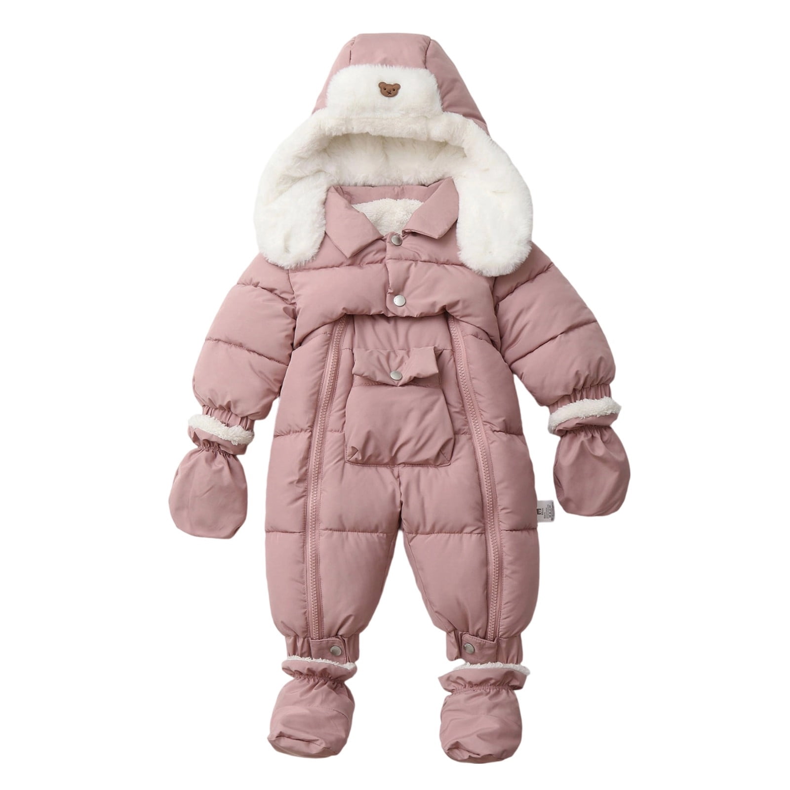 Boys Girls Baby Jumpsuit Unisex Solid Color Padded Long Sleeve Hooded ...
