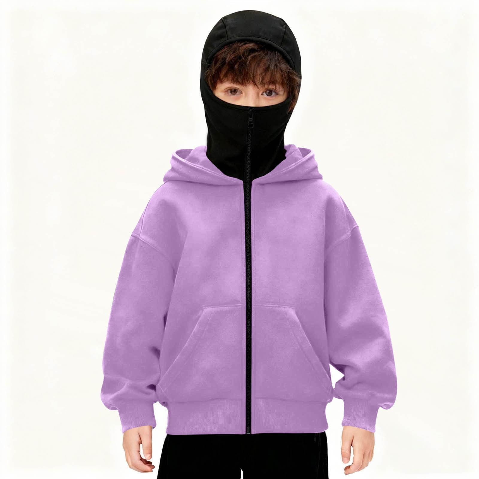 Boys Girls Balaclava Hoodie Winter Double Layer Hooded Sweatshirt ...