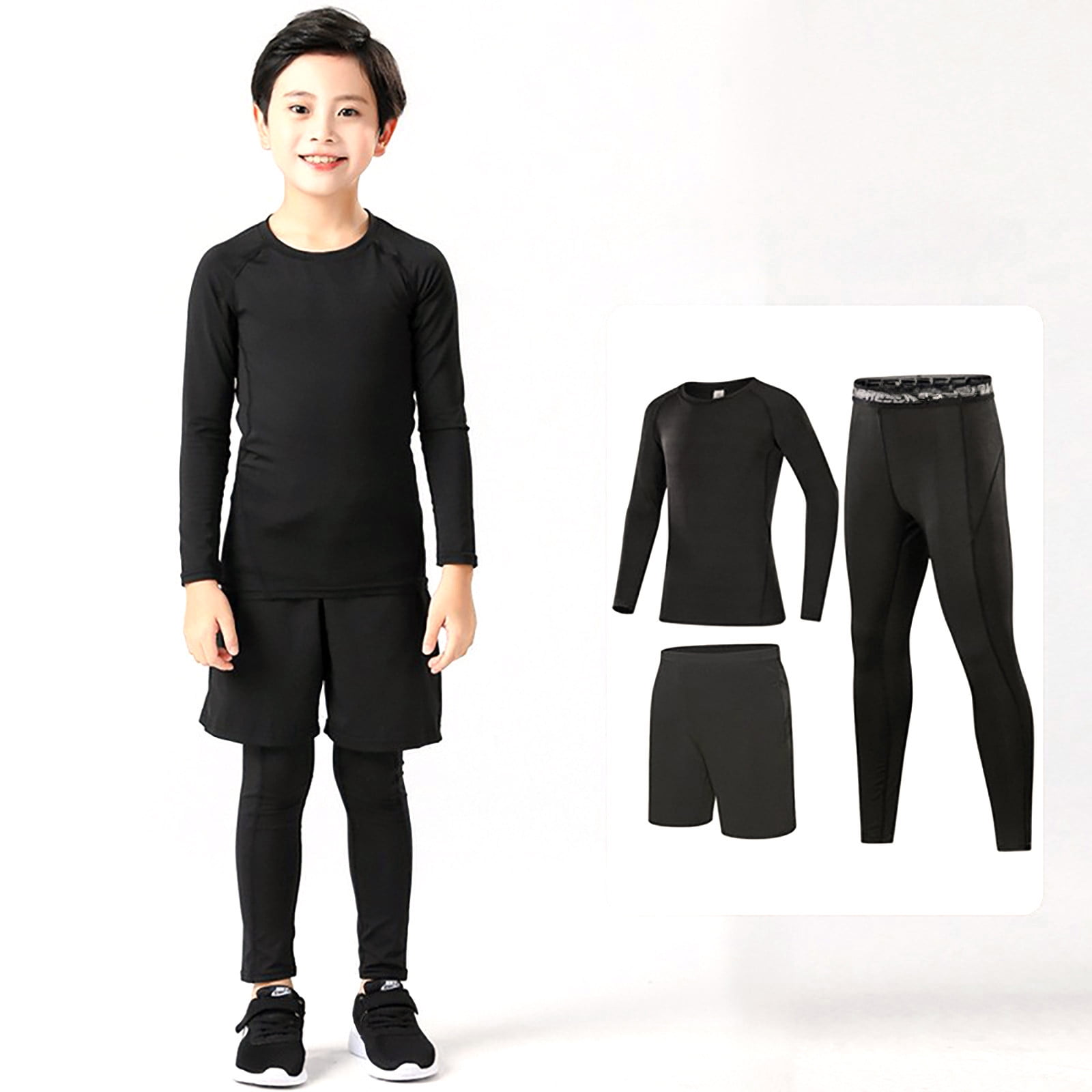 Boys Girls Base Layer Athletic Compression Leggings And Shirts Thermal ...