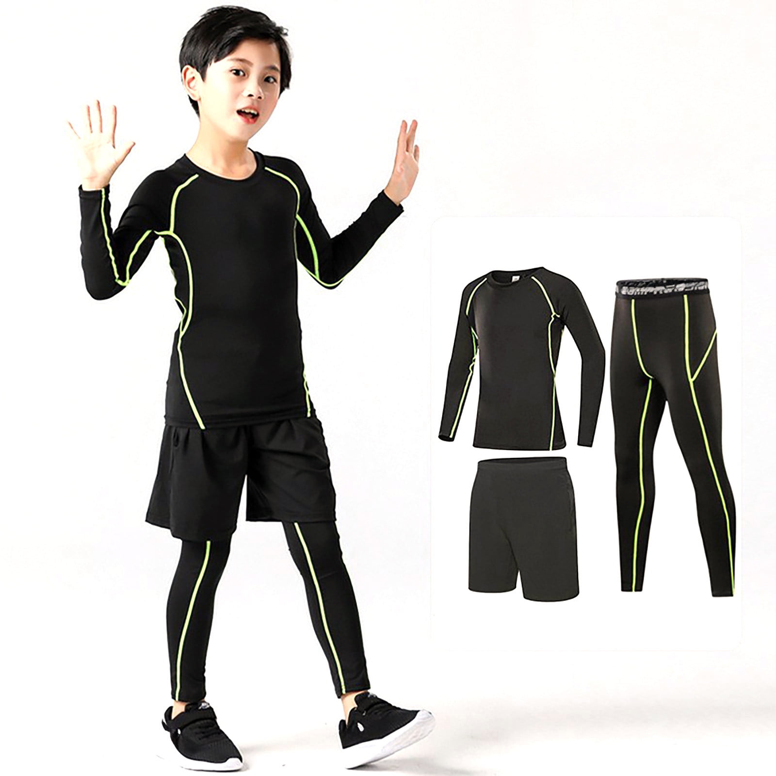 Boys Girls Base Layer Athletic Compression Leggings And Shirts Thermal ...