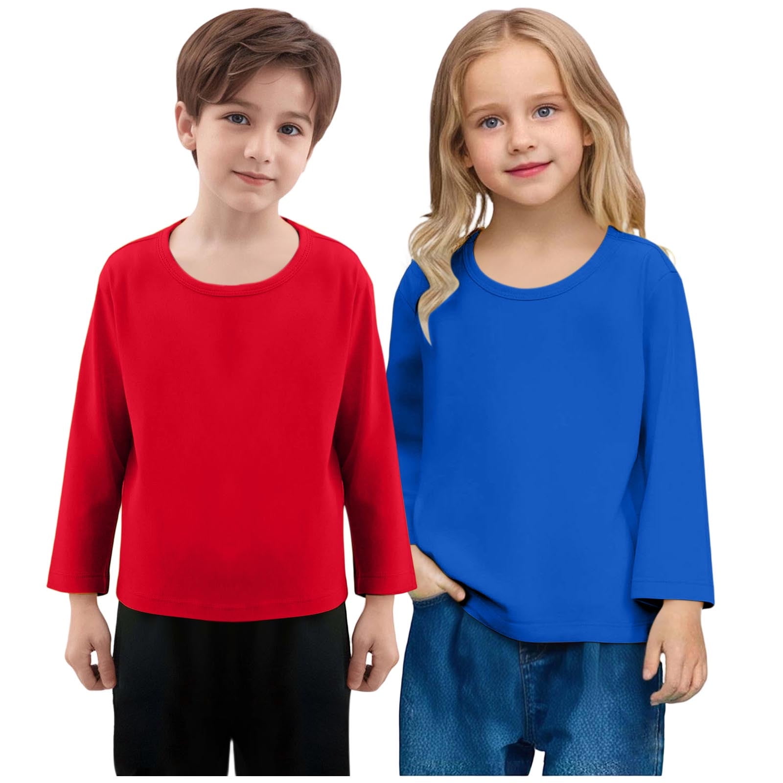 Boys & Girls Basic Tops 2 Pack Long Sleeve Crewneck Shirts Unisex ...