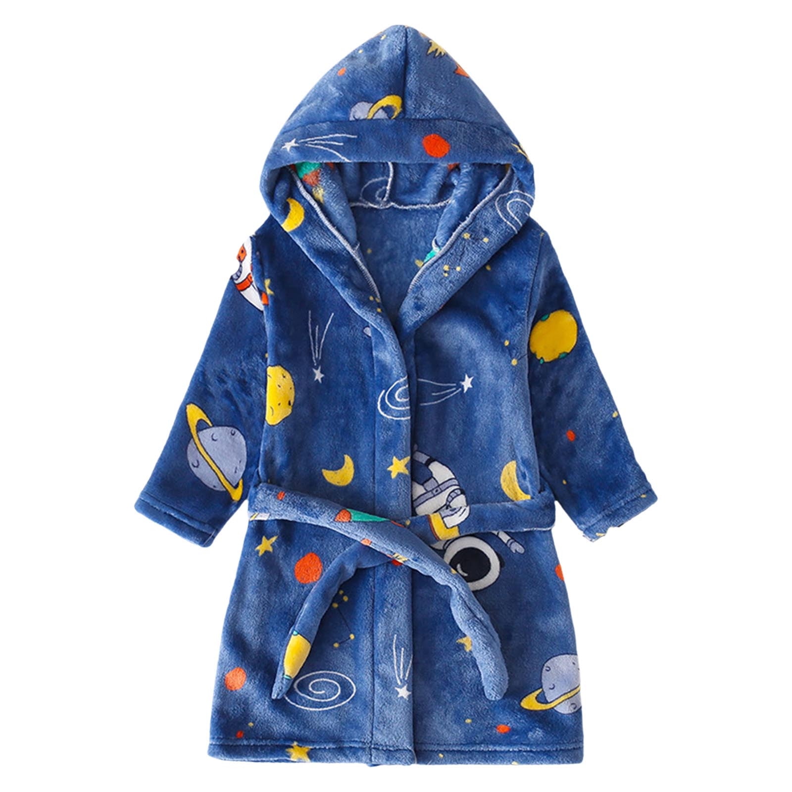 Boys Girls Bathrobe Long Sleeved Cartoon Hooded With Pockets Warm Robe ...