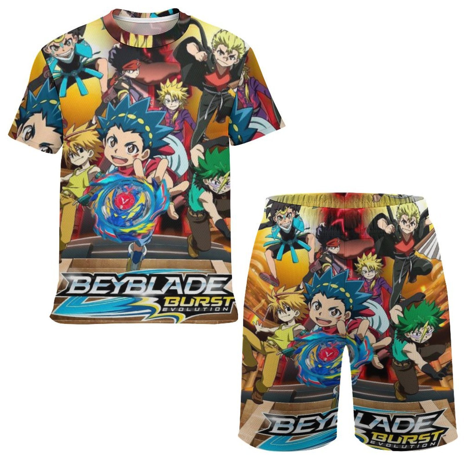 Boys Girls Beyblade Burst Evolution T Shirt Shorts Set Cotton 2 Piece ...