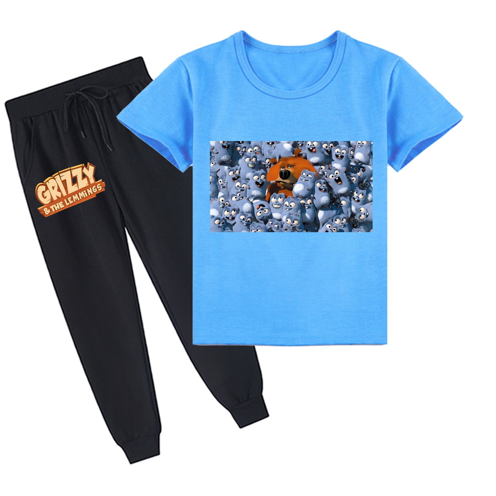 Boys & Girls' Breathable Summer Outfit: Grizzly And The Lemmings Print on Cotton Short Sleeve ...