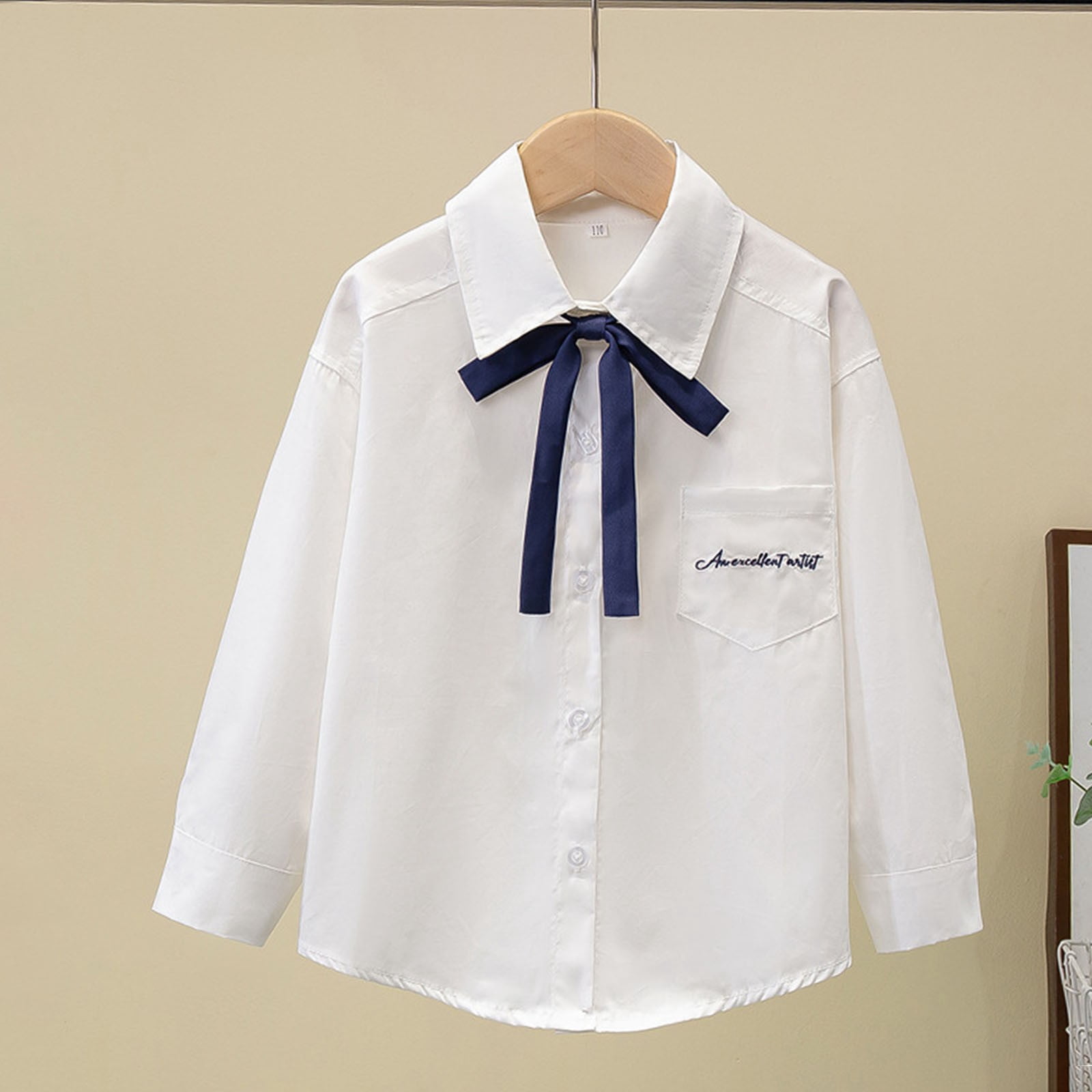 Boys Girls Button Down Shirts Kids Long Sleeve Bow Tie School Uniform ...