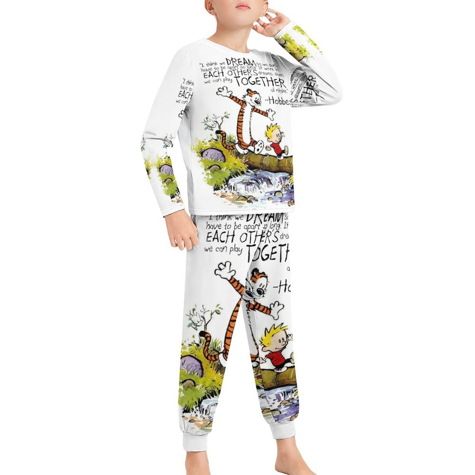 Boys Girls Calvin And Hobbe Costumes Kids Pajamas Set Tee Shirt Pants ...