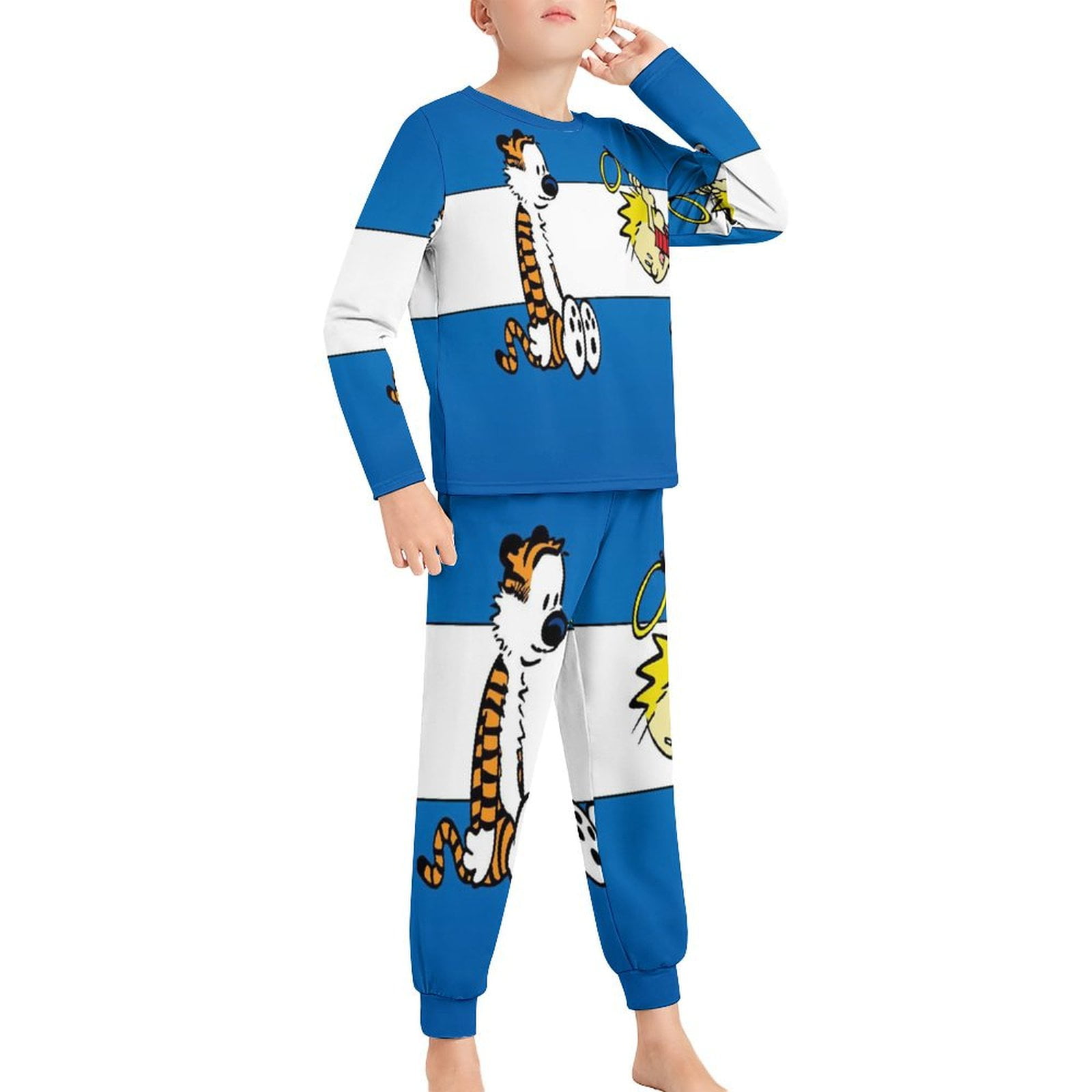 Boys Girls Calvin And Hobbe Costumes Kids Pajamas Set Tee Shirt Pants ...