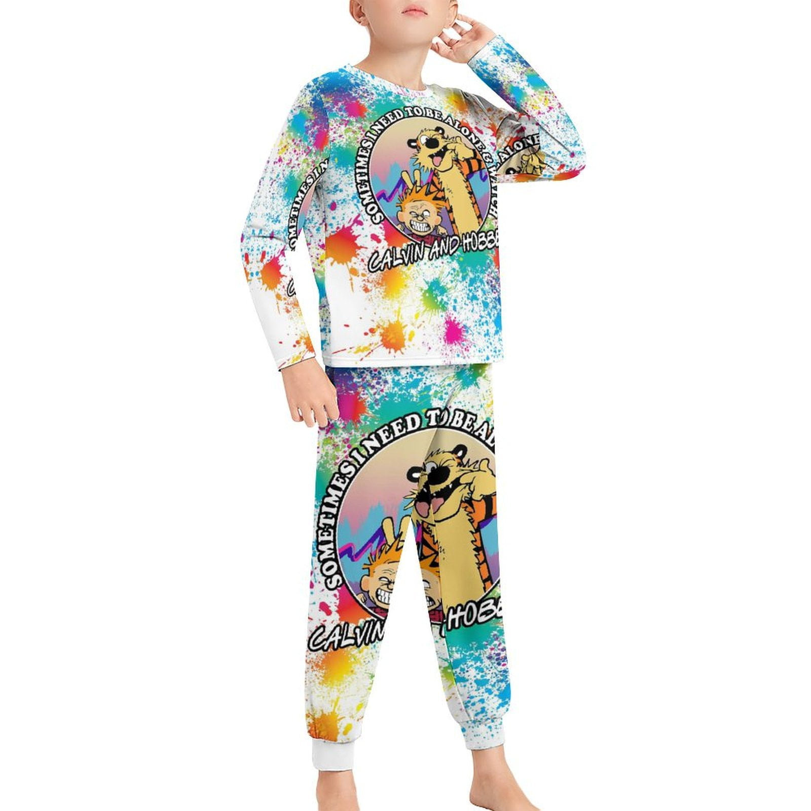 Boys Girls Calvin And Hobbe Costumes Kids Pajamas Set Tee Shirt Pants ...